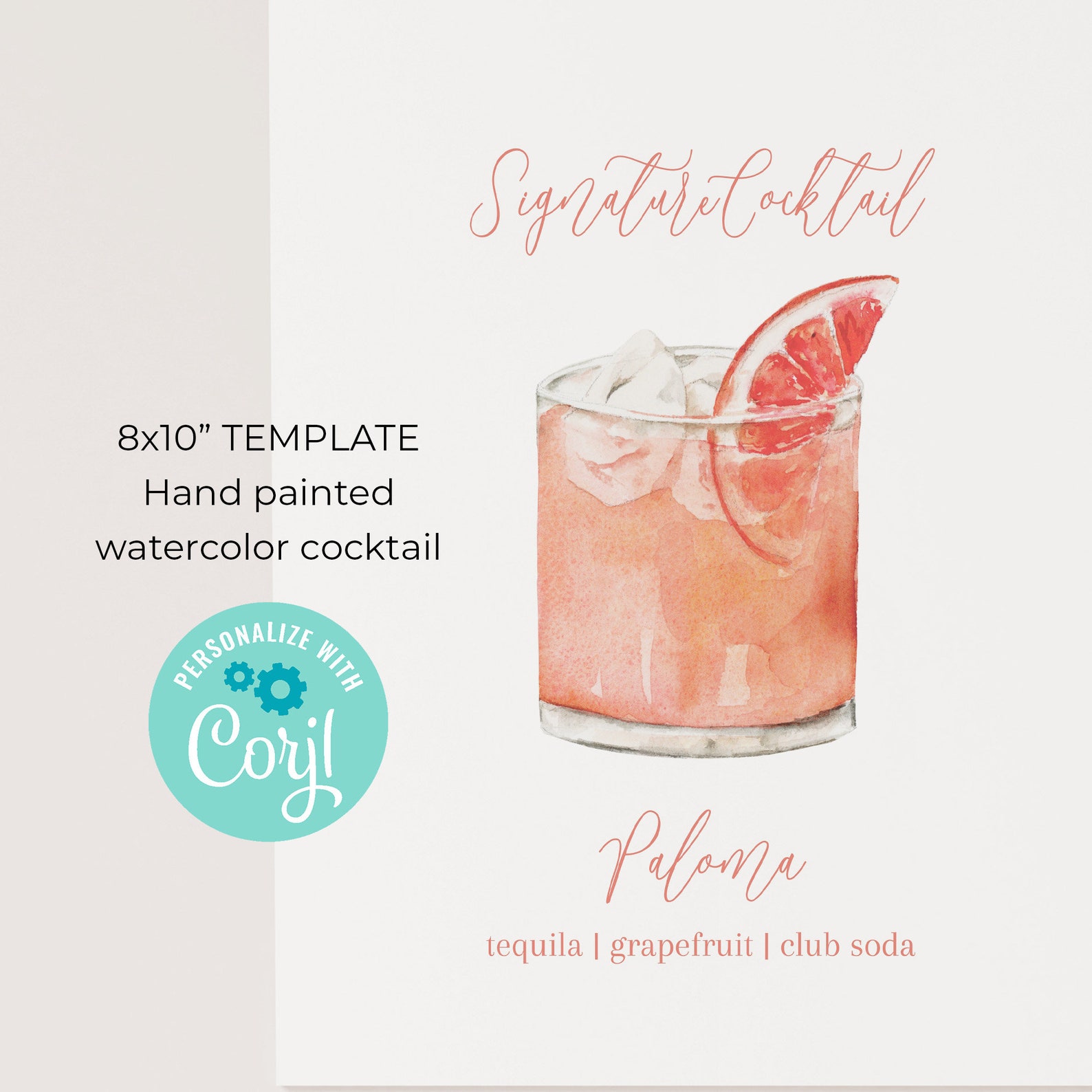 Paloma Signature Cocktail TEMPLATE, Paloma Cocktail Sign, Signature ...