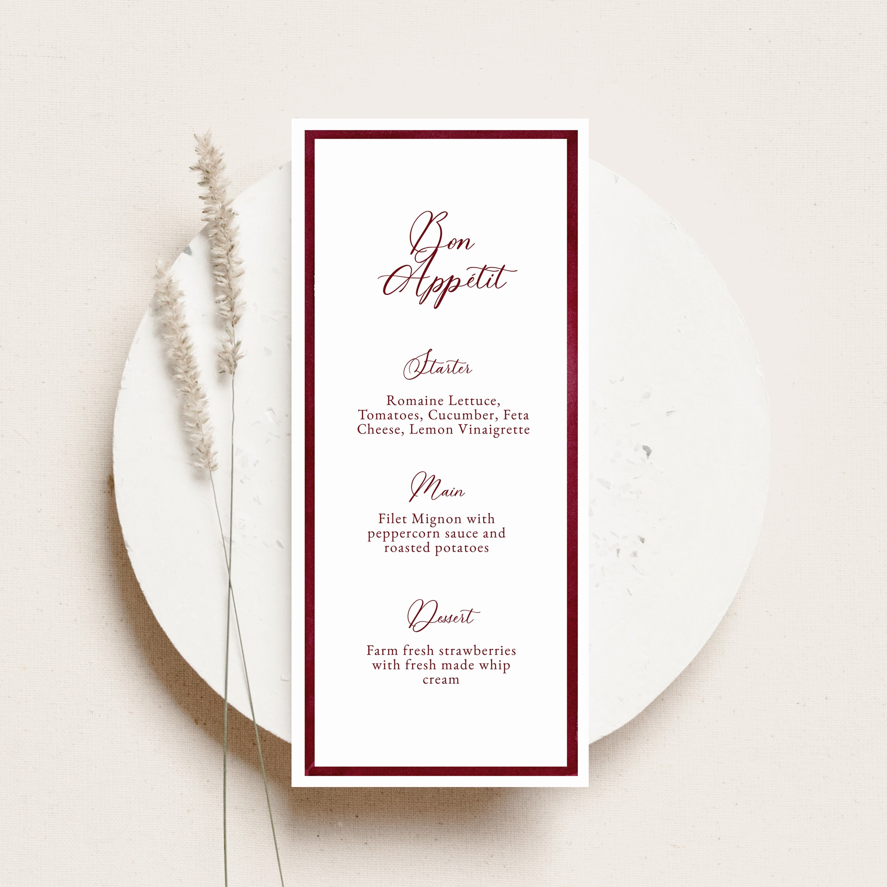 Watercolor Burgundy Frame Dinner Menu TEMPLATE, Claret Watercolor Frame ...