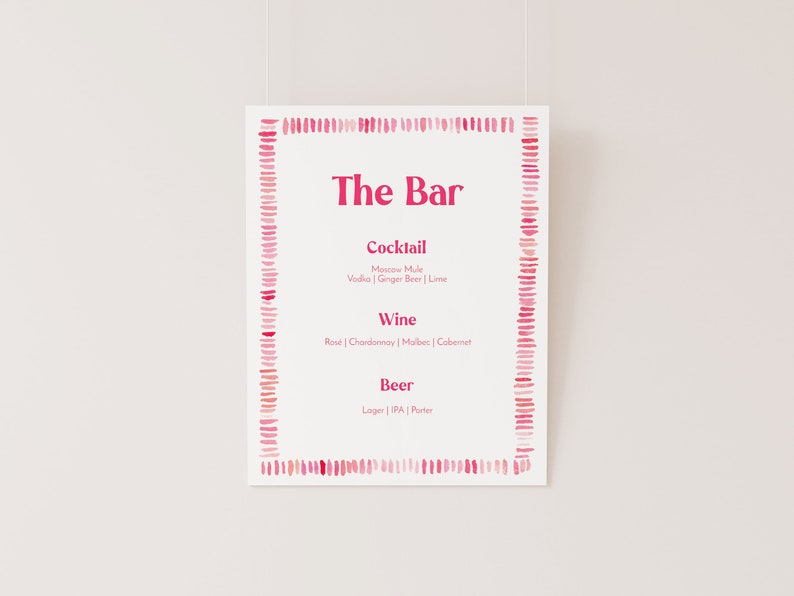 Pink Watercolor Pattern Bar Menu TEMPLATE Modern Retro - Etsy