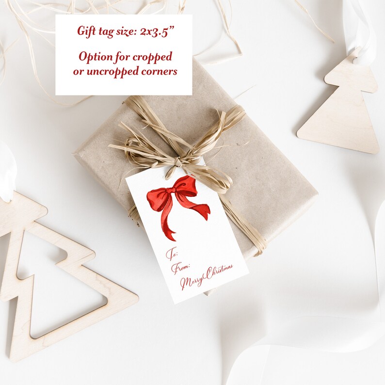 Christmas Gift Tag TEMPLATE, Printable Christmas Gift Tags, Red Bow ...
