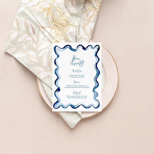 Blue Scallop Edge Bar Menu TEMPLATE Loopy Watercolor Bar - Etsy