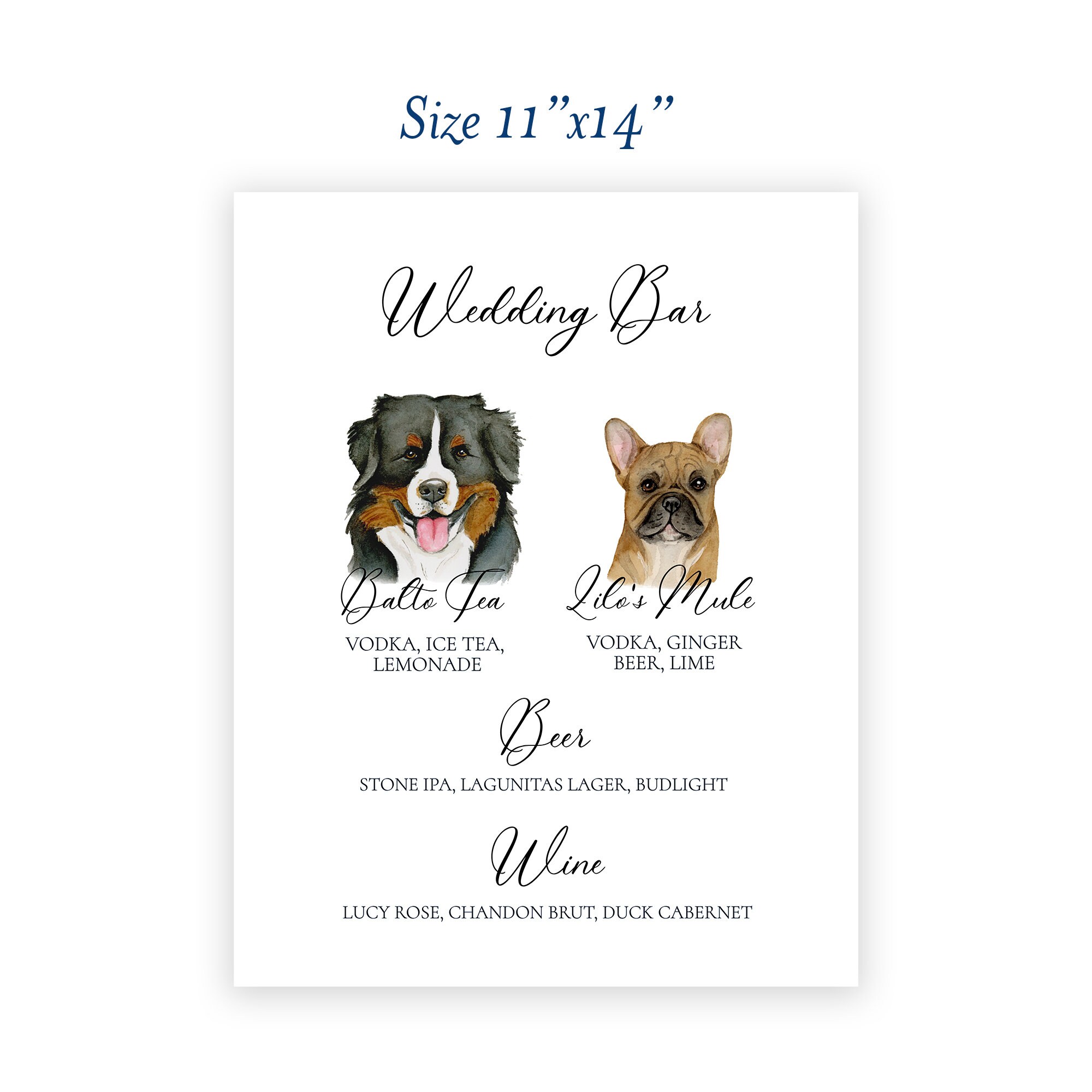 Dog Signature Cocktail Bar Menu TEMPLATE, 18 Dogs, Watercolor Dog Menu ...
