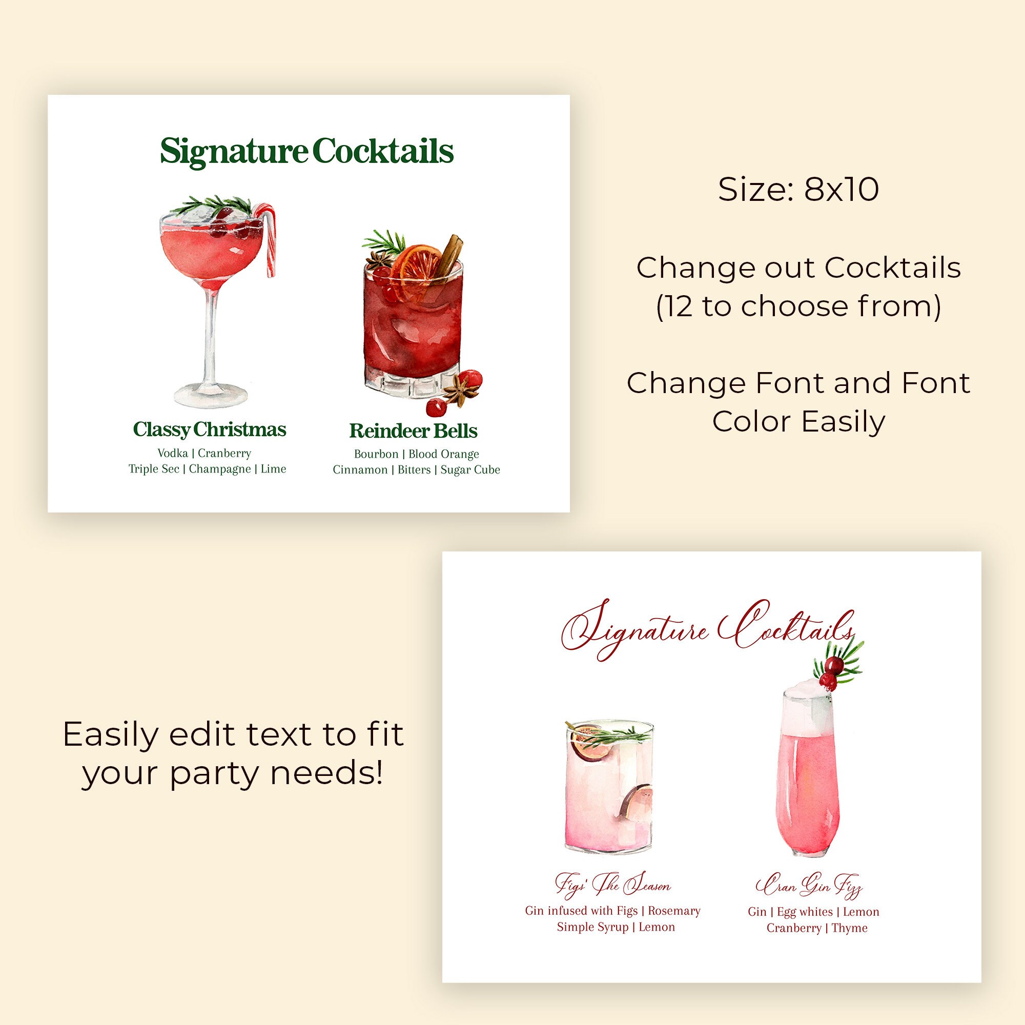 Christmas Signature Cocktail Sign TEMPLATE, Printable Holiday Cocktail ...