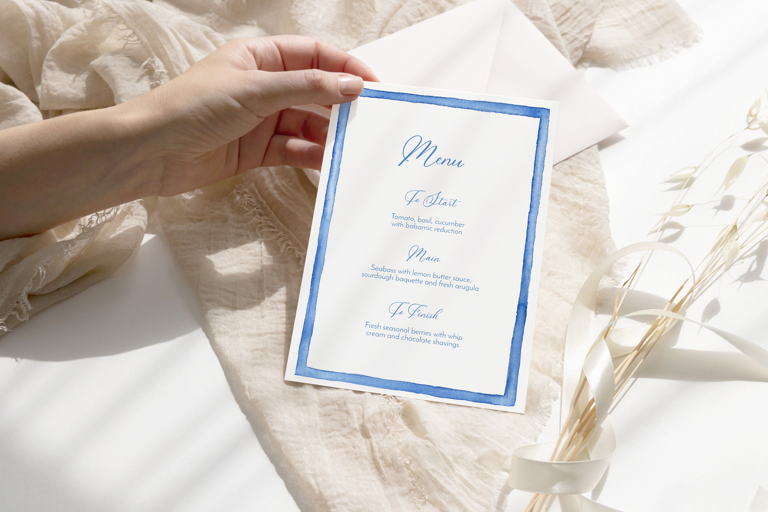 Watercolor Blue Frame Dinner Menu TEMPLATE Light Blue - Etsy