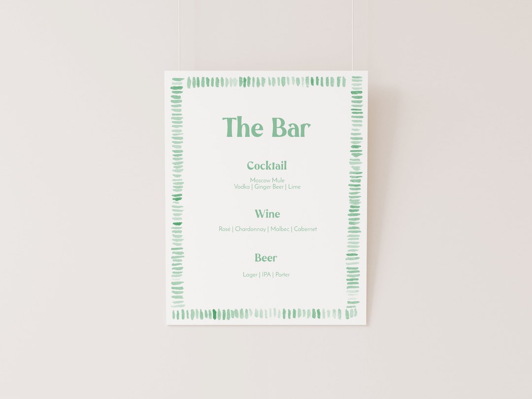 Watercolor Bar Menu Template: Retro Palm Wedding Sign (8x10) (digital ...