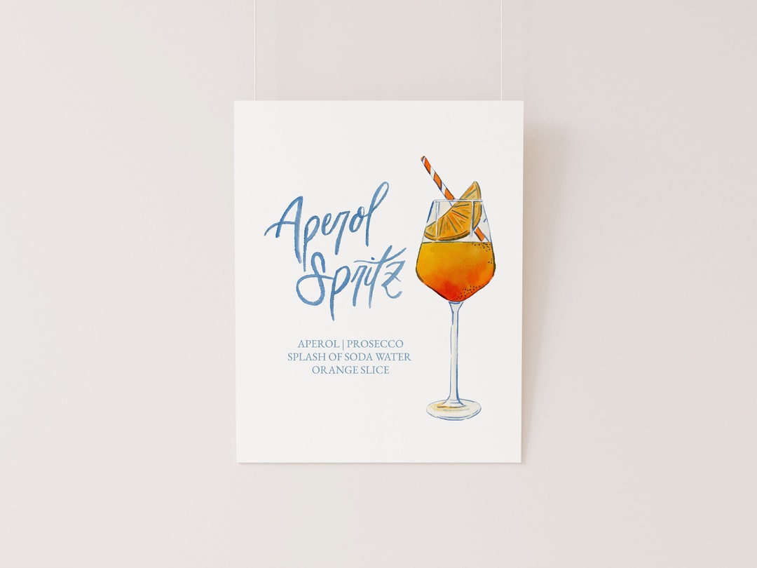 Aperol Spritzer Watercolor Cocktail Menu TEMPLATE, Signature Drink Menu ...