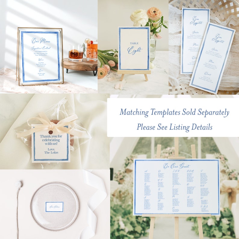 Light Blue Watercolor Frame Table Numbers TEMPLATE Printable - Etsy
