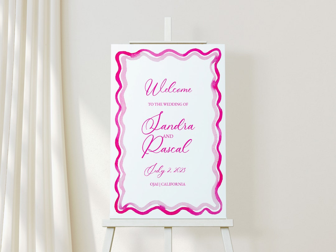 Pink Watercolor Squiggle Welcome Sign, Hot Pink Scallop Edge Design ...