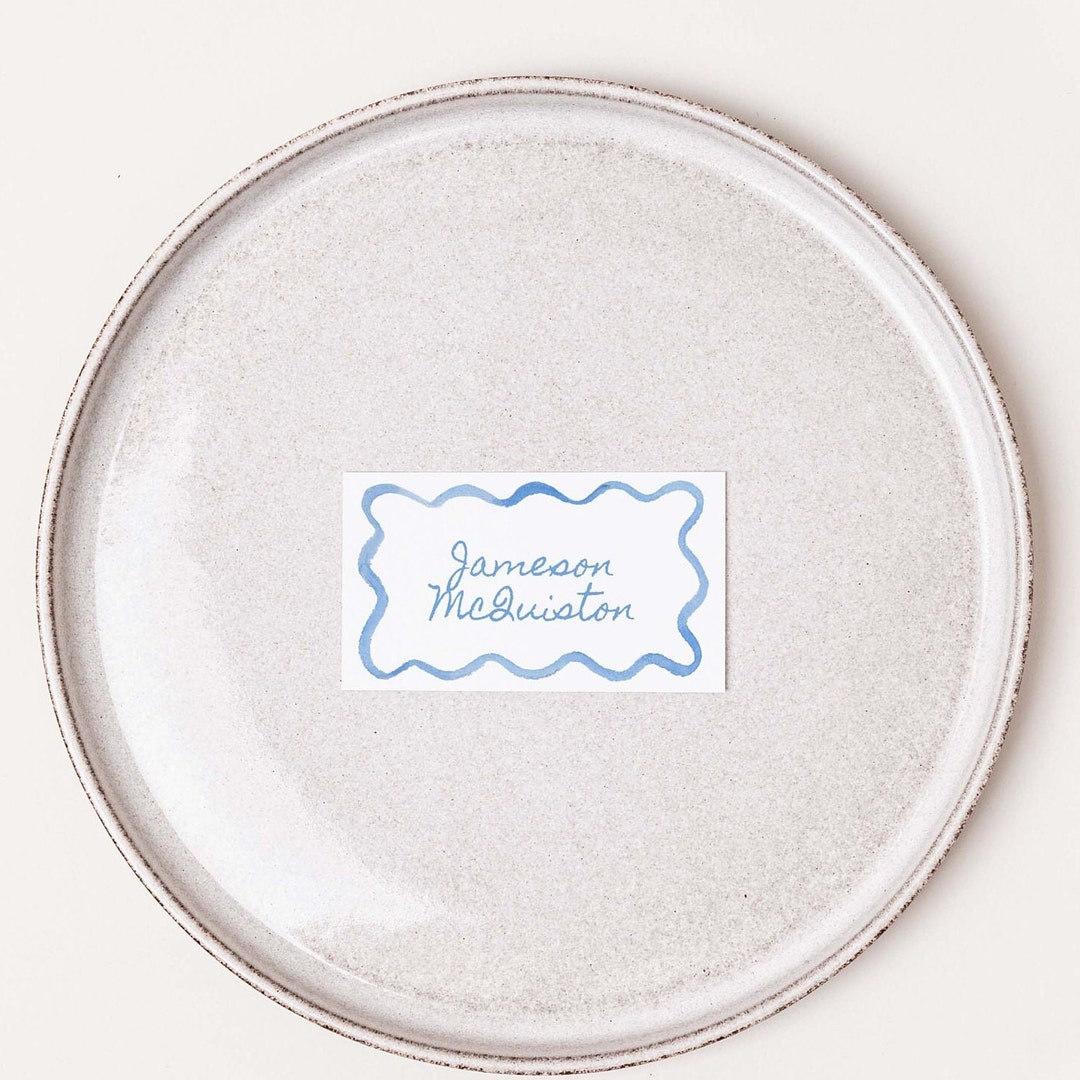 Light Blue Squiggle Place Card TEMPLATE, Loopy Watercolor, Modern Blue ...
