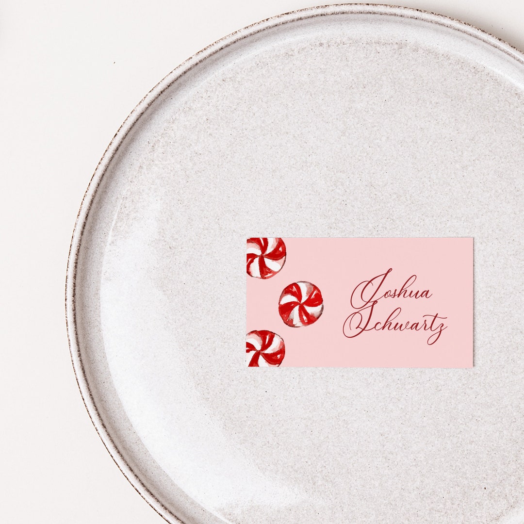 Christmas Candy Place Card Template: Holiday Name Cards (2x3.5 ...