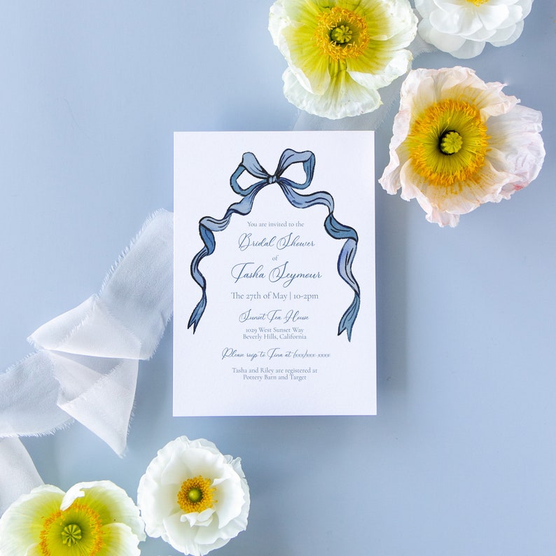 Blue Bow Bridal Shower Invitation EDITABLE TEMPLATE - Etsy