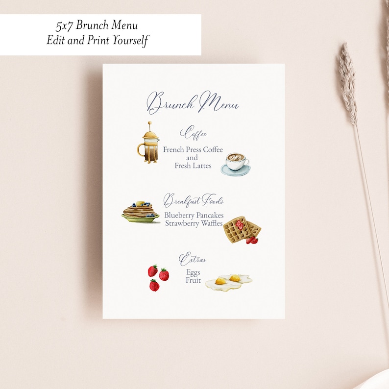 Brunch Menu TEMPLATE Watercolor Brunch Menu Items Printable - Etsy