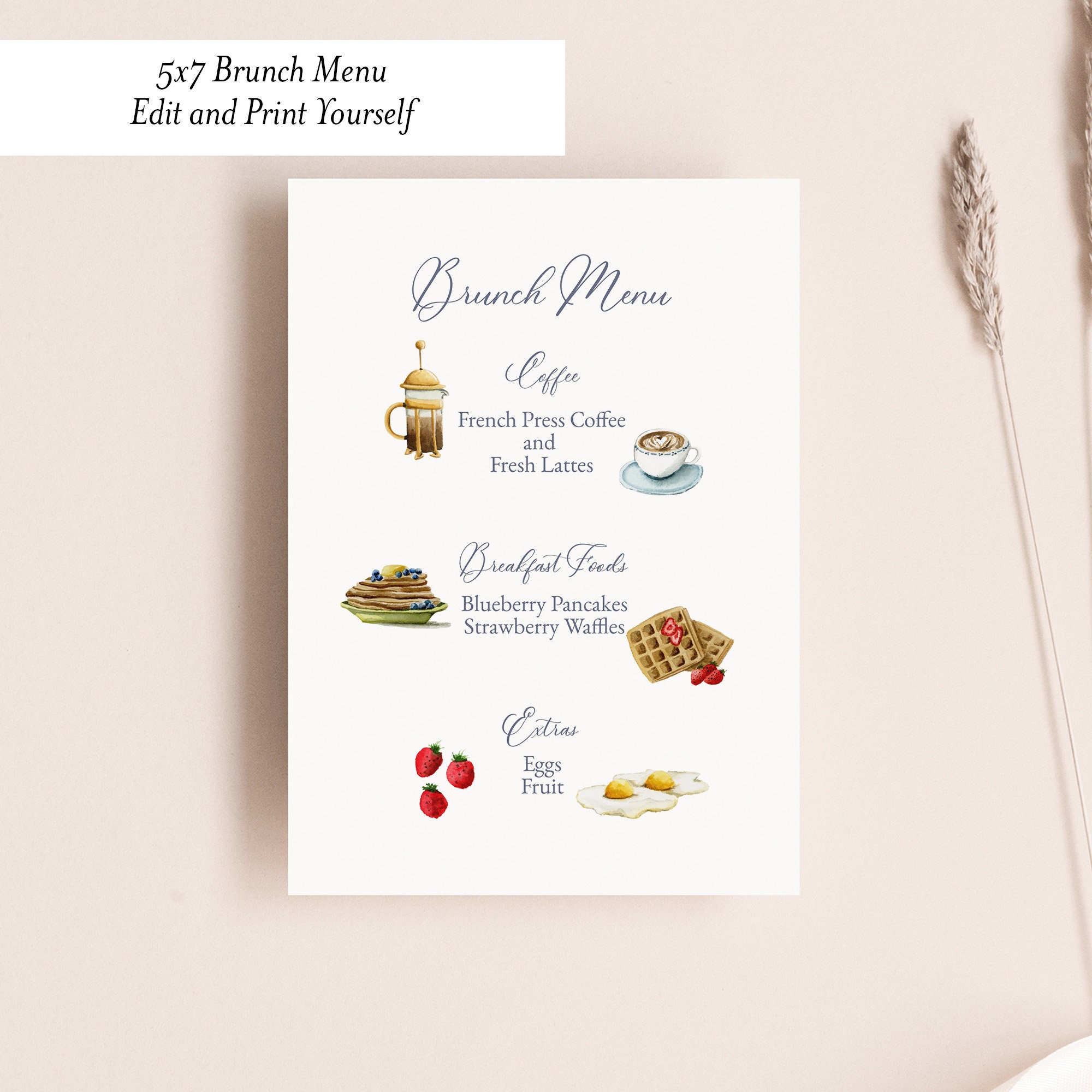 Brunch Menu TEMPLATE Watercolor Brunch Menu Items Printable - Etsy