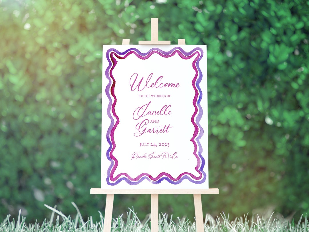 Watercolor Squiggle Welcome Sign, Lavender and Magenta Scallop Edge ...