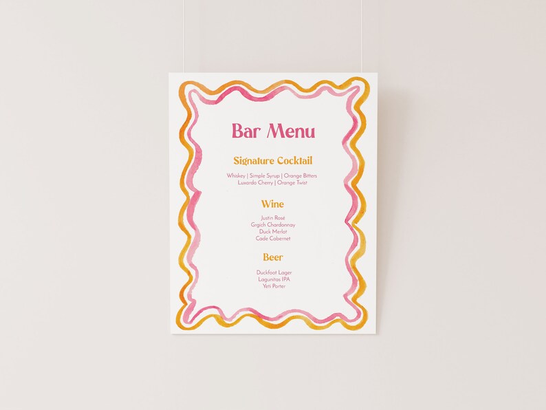 Watercolor Scallop Edge Bar Menu TEMPLATE Squiggle Wavy - Etsy