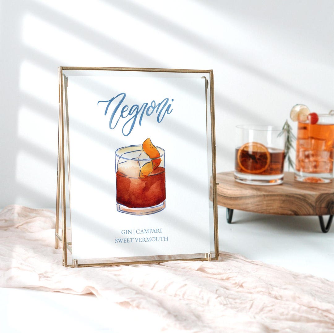 Negroni Watercolor Cocktail Menu TEMPLATE, Signature Drink, Look of ...