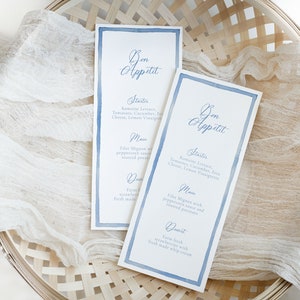 Watercolor Blue Frame Dinner Menu TEMPLATE, Light Blue Watercolor Frame ...