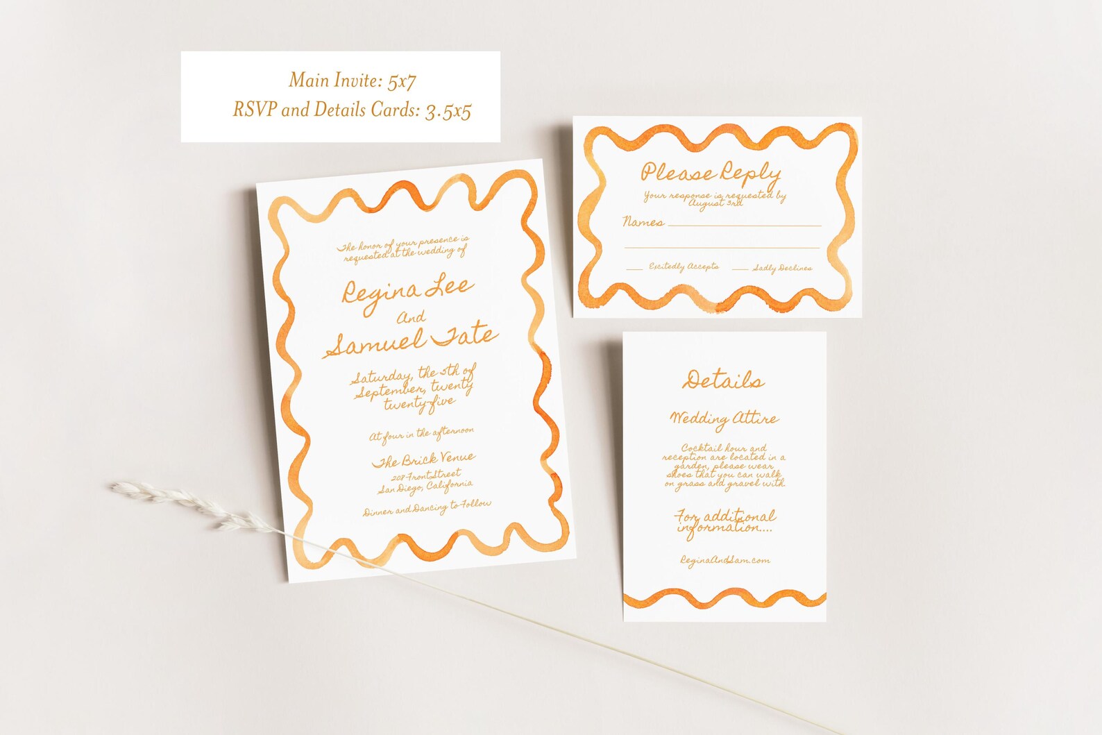 Watercolor Scallop Wedding Invitation Template: Apricot Wavy Design ...