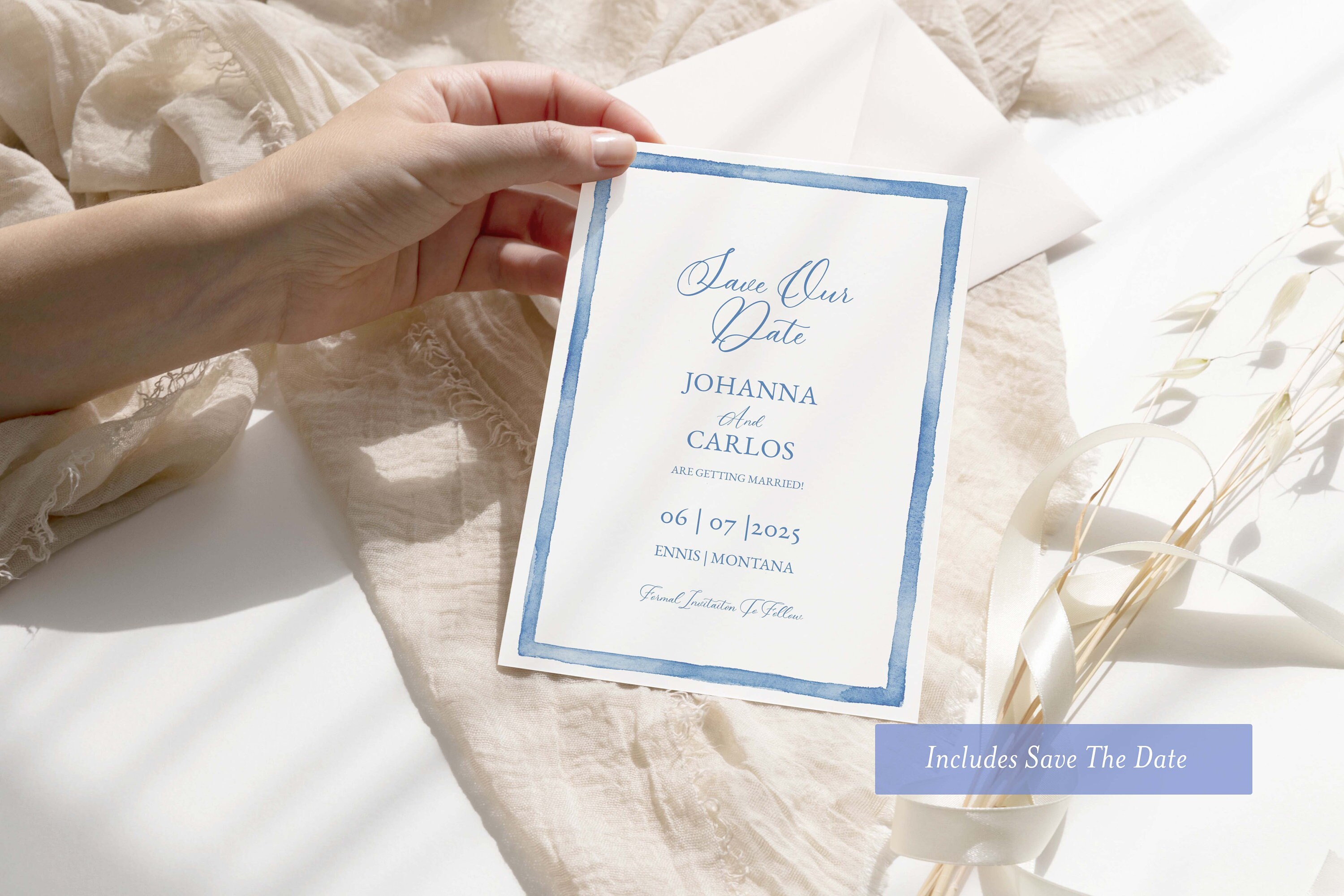 Light Blue Frame Wedding Invitation Suite TEMPLATE, Hand Painted, Look ...