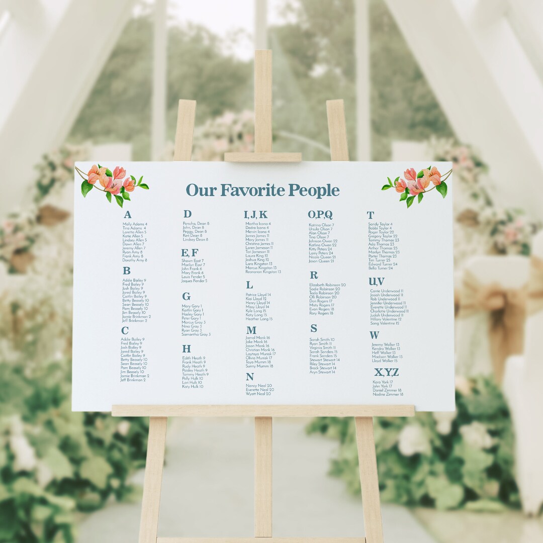 Alphabetical Seating Chart Template, Editable Table Assignment Sign ...