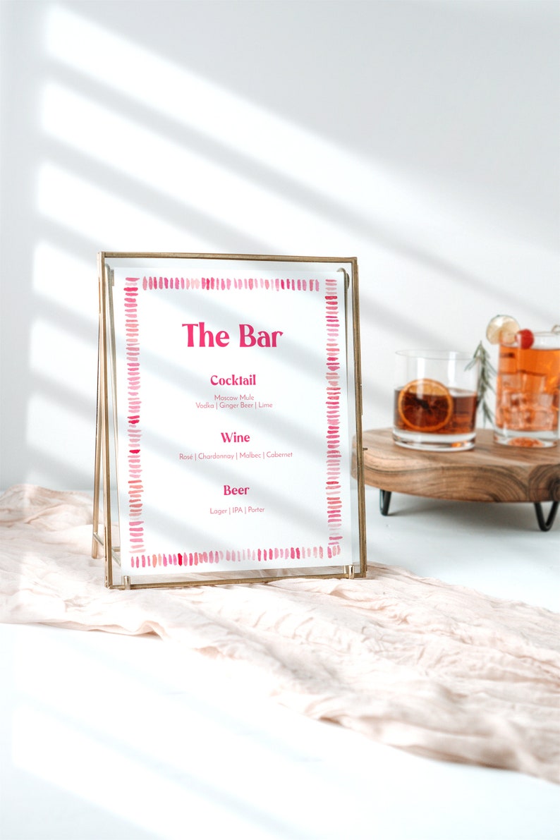 Pink Watercolor Pattern Bar Menu TEMPLATE Modern Retro - Etsy