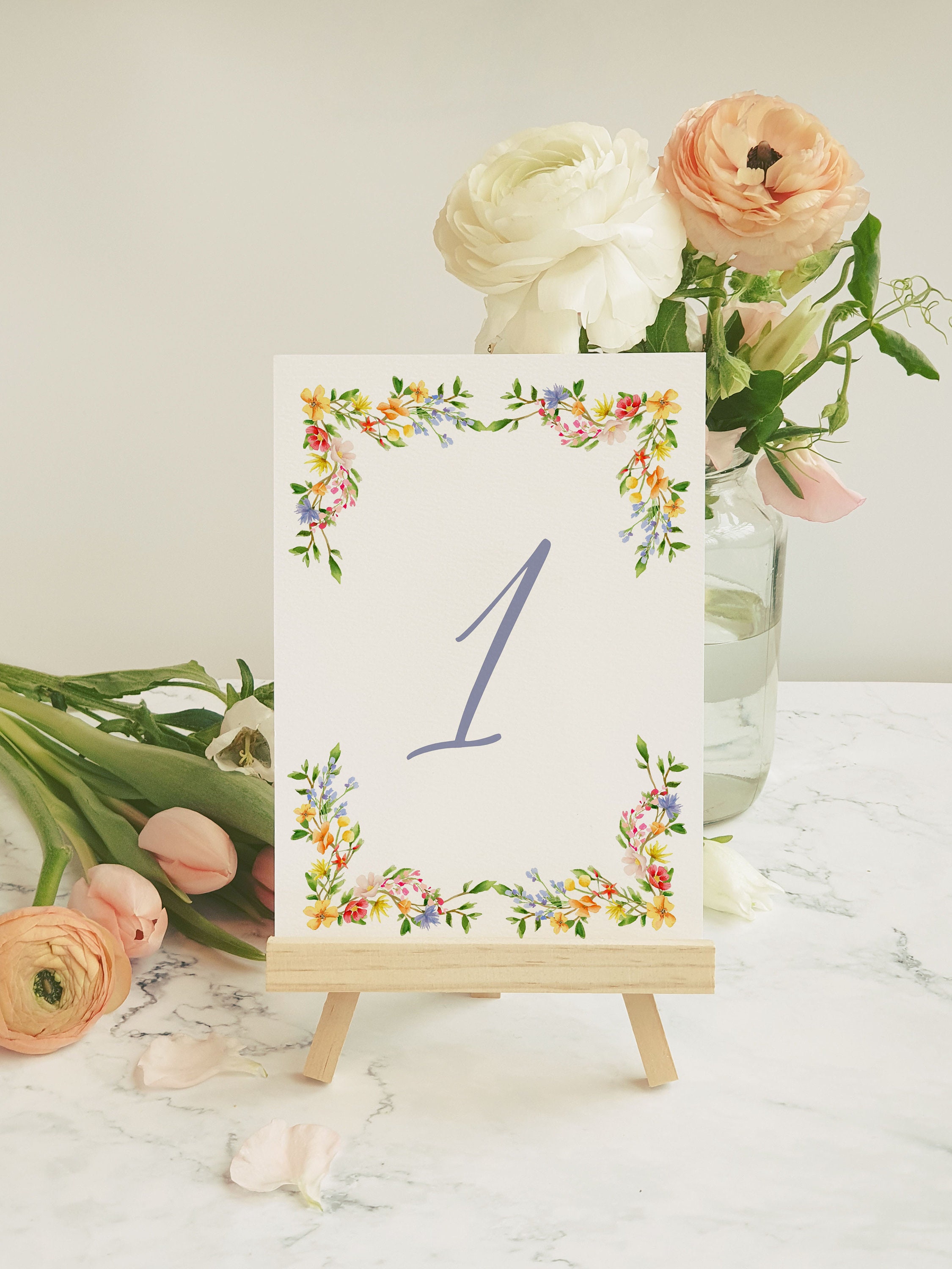Wildflower Watercolor Table Numbers TEMPLATE, Printable Table Numbers ...