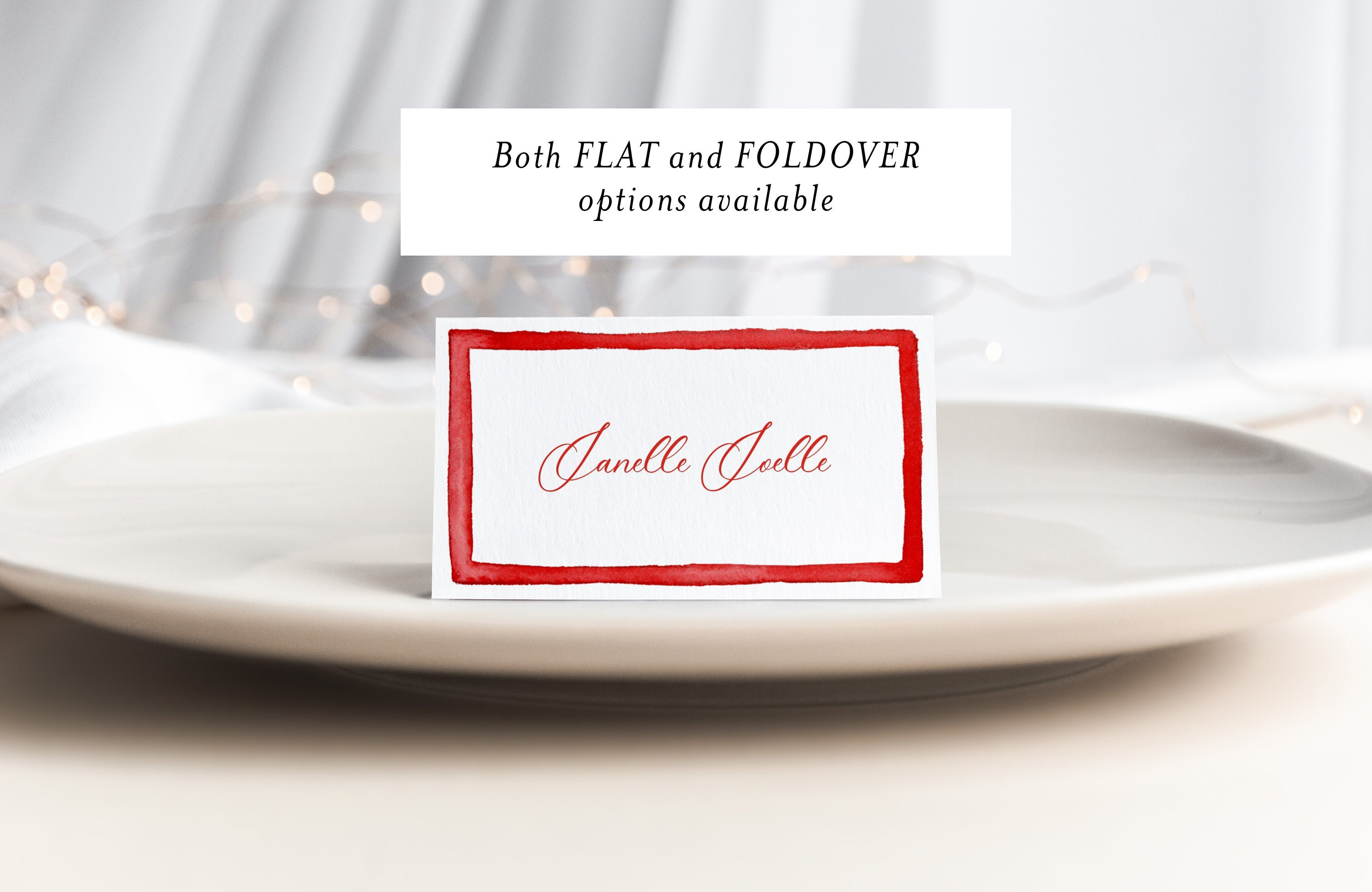 Red Watercolor Frame Place Card Template, Holiday Name Card, Printable ...