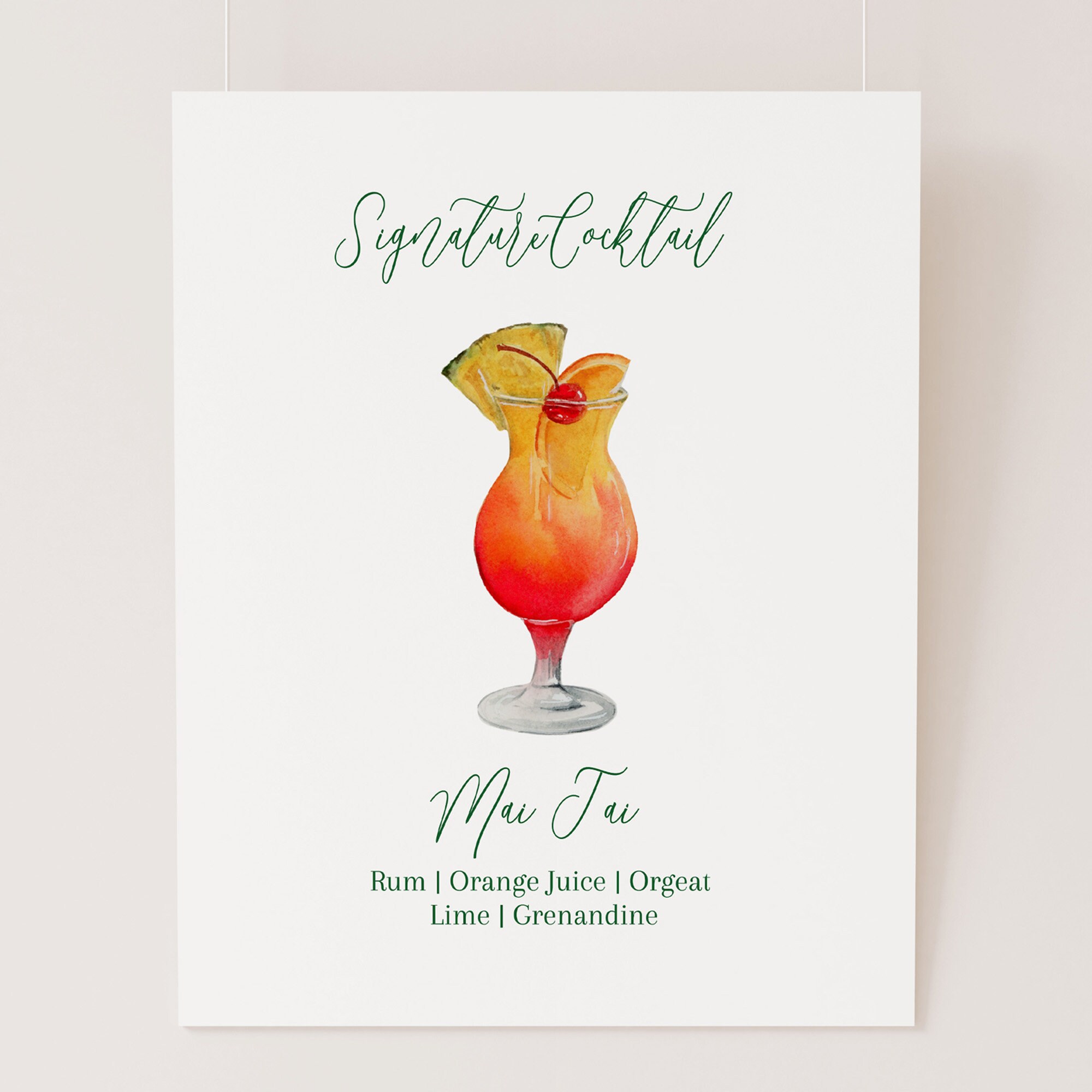 Mai Tai Watercolor Cocktail Bar Sign Template (digital Download) - Etsy