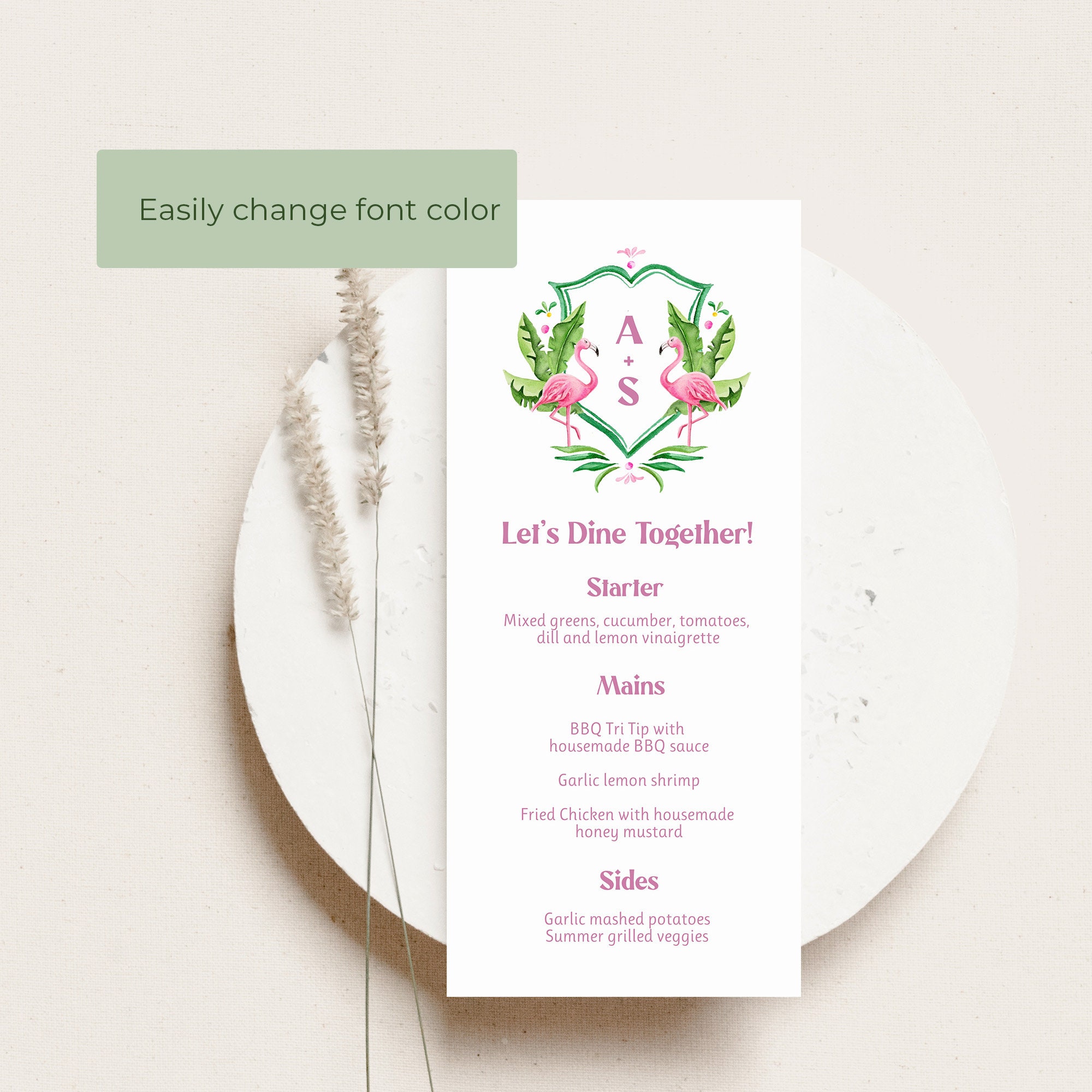 Watercolor Flamingo Menu TEMPLATE Palm Springs Wedding Menu - Etsy