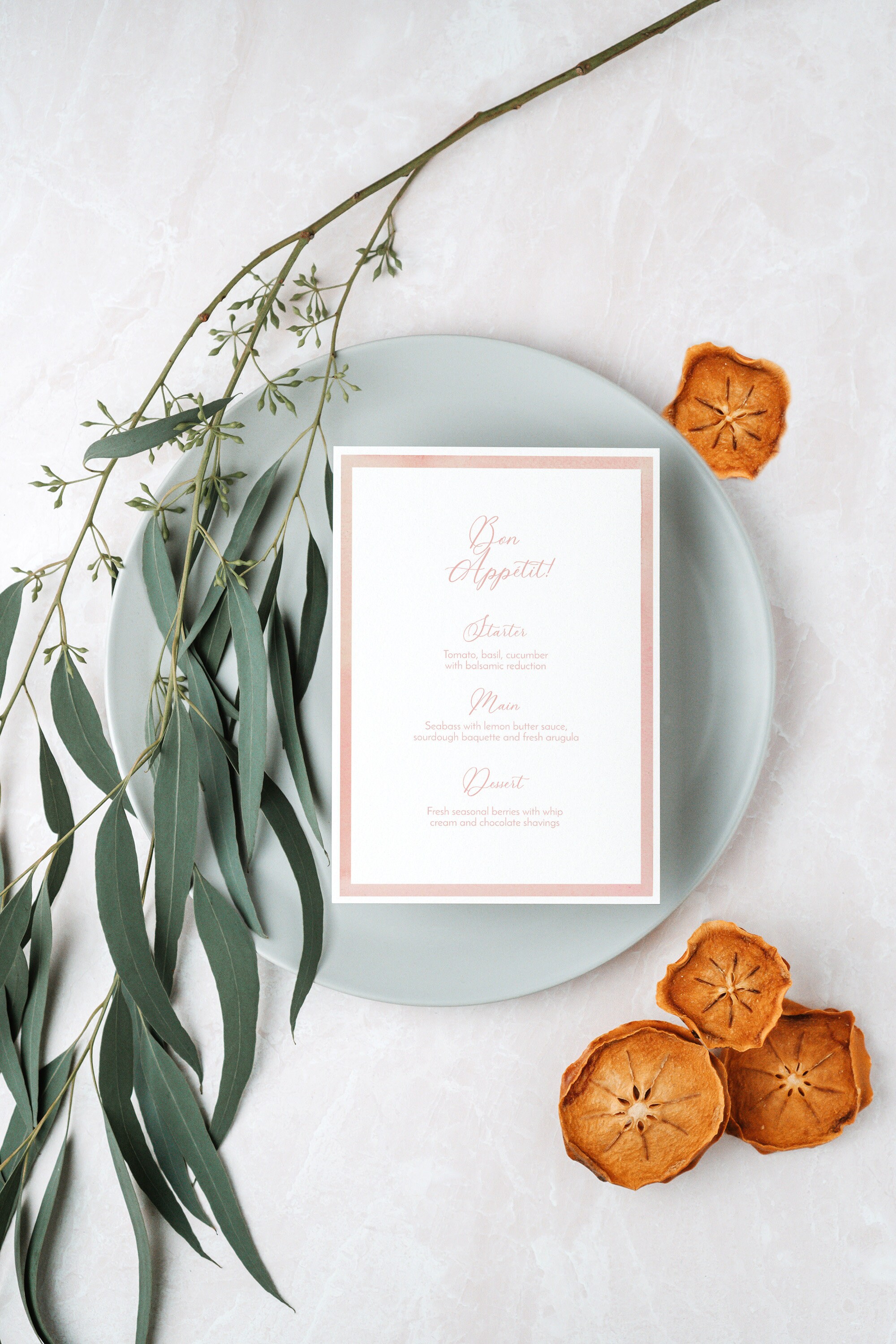 Watercolor Blush Frame Dinner Menu TEMPLATE Watercolor Frame - Etsy