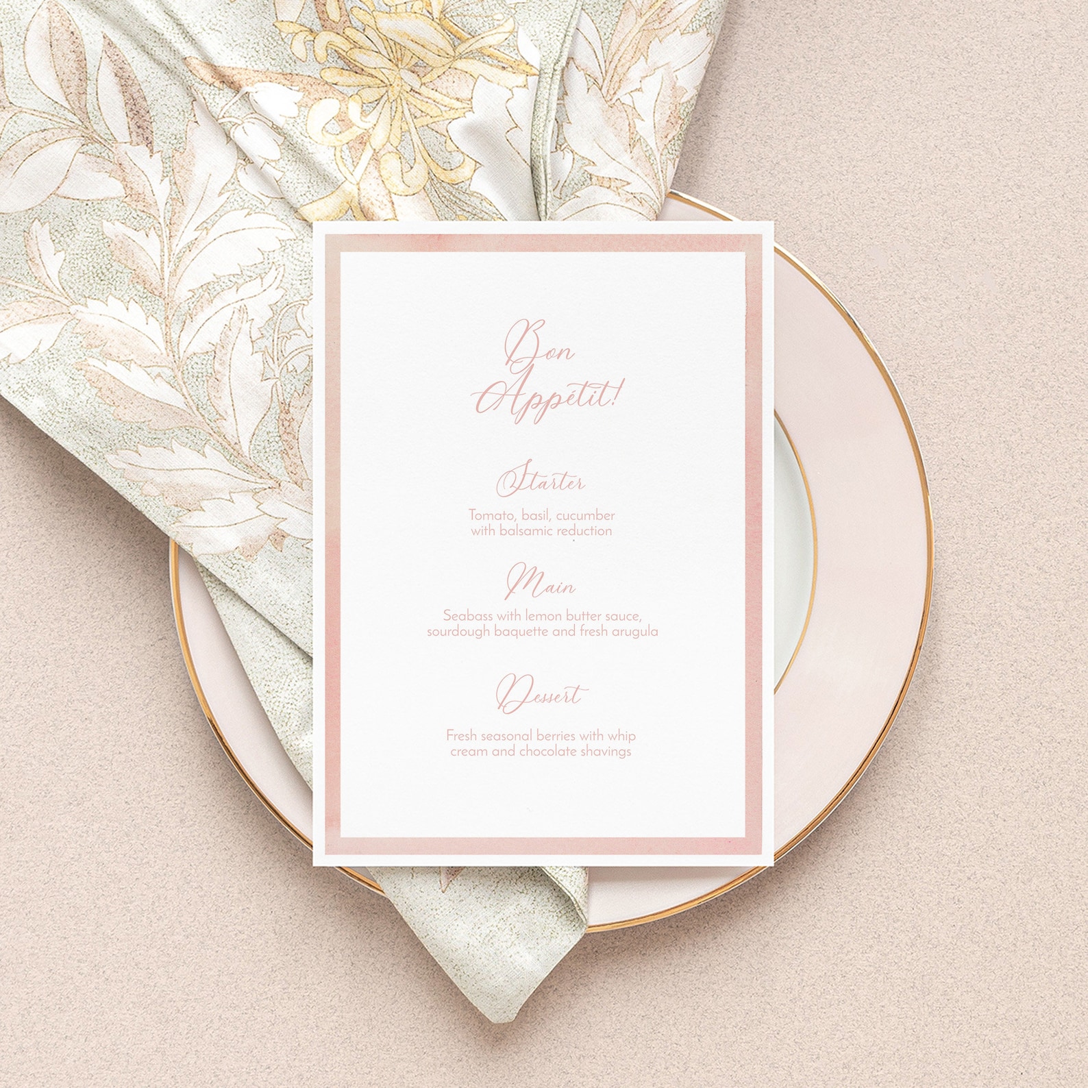 Watercolor Blush Frame Dinner Menu TEMPLATE Watercolor Frame - Etsy