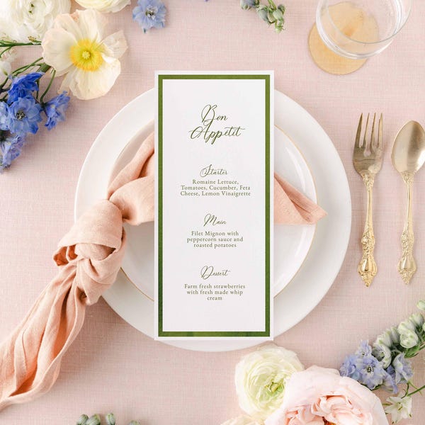 Watercolor Scallop Edge Dinner Menu TEMPLATE, Loopy Watercolor Menu ...
