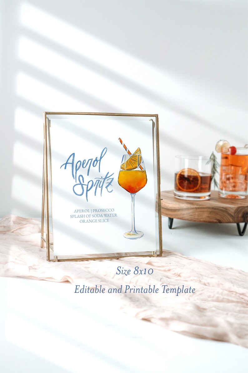 Aperol Spritzer Watercolor Cocktail Menu TEMPLATE Signature - Etsy