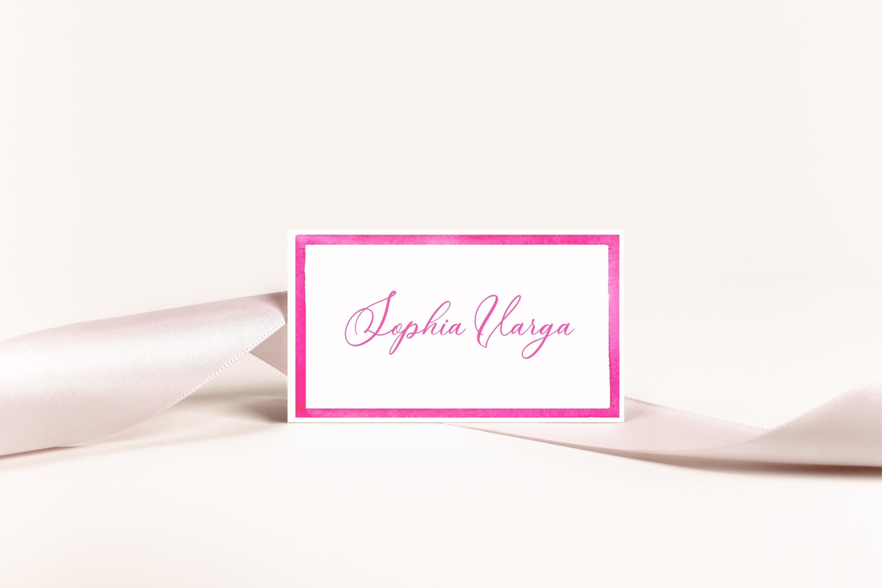 Pink Watercolor Frame Place Card Template Hot Pink Name - Etsy