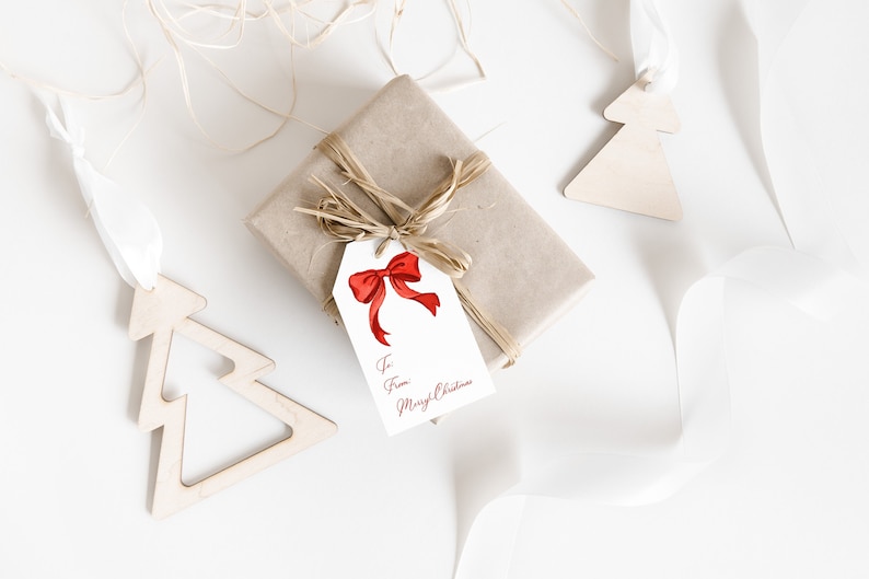 Christmas Gift Tag TEMPLATE, Printable Christmas Gift Tags, Red Bow ...