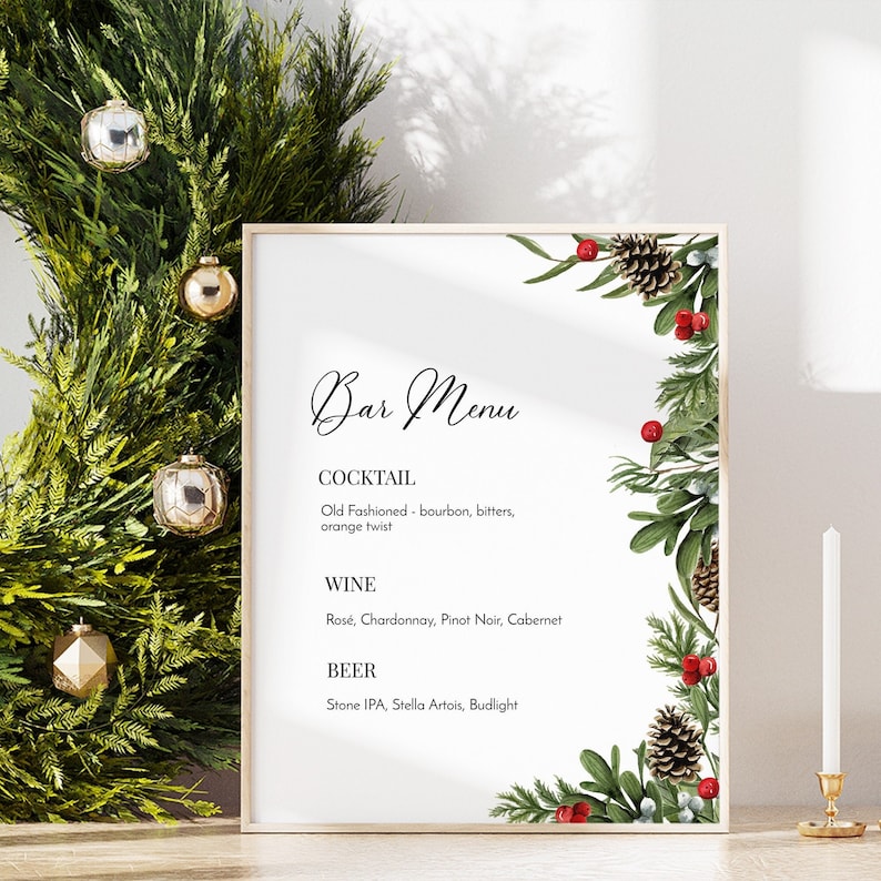 Christmas Themed Bar Menu TEMPLATE Printable Christmas Menu - Etsy