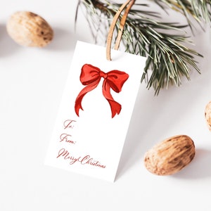 Christmas Gift Tag TEMPLATE, Printable Christmas Gift Tags, Red Bow ...