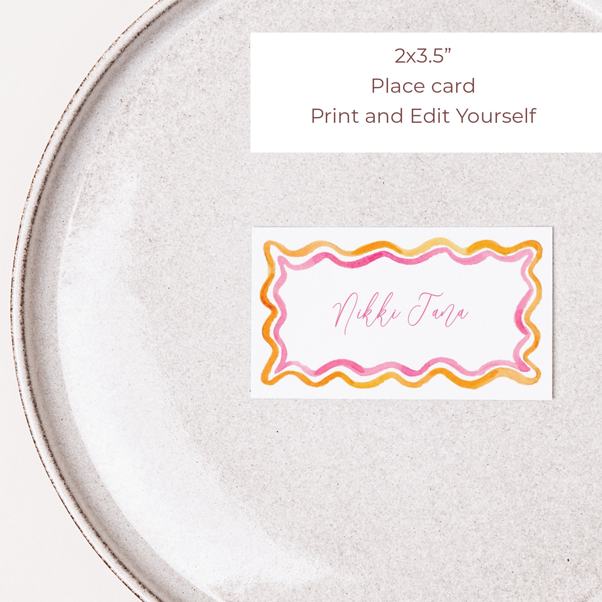 Watercolor Scallop Place Card Template Wedding Place Card - Etsy