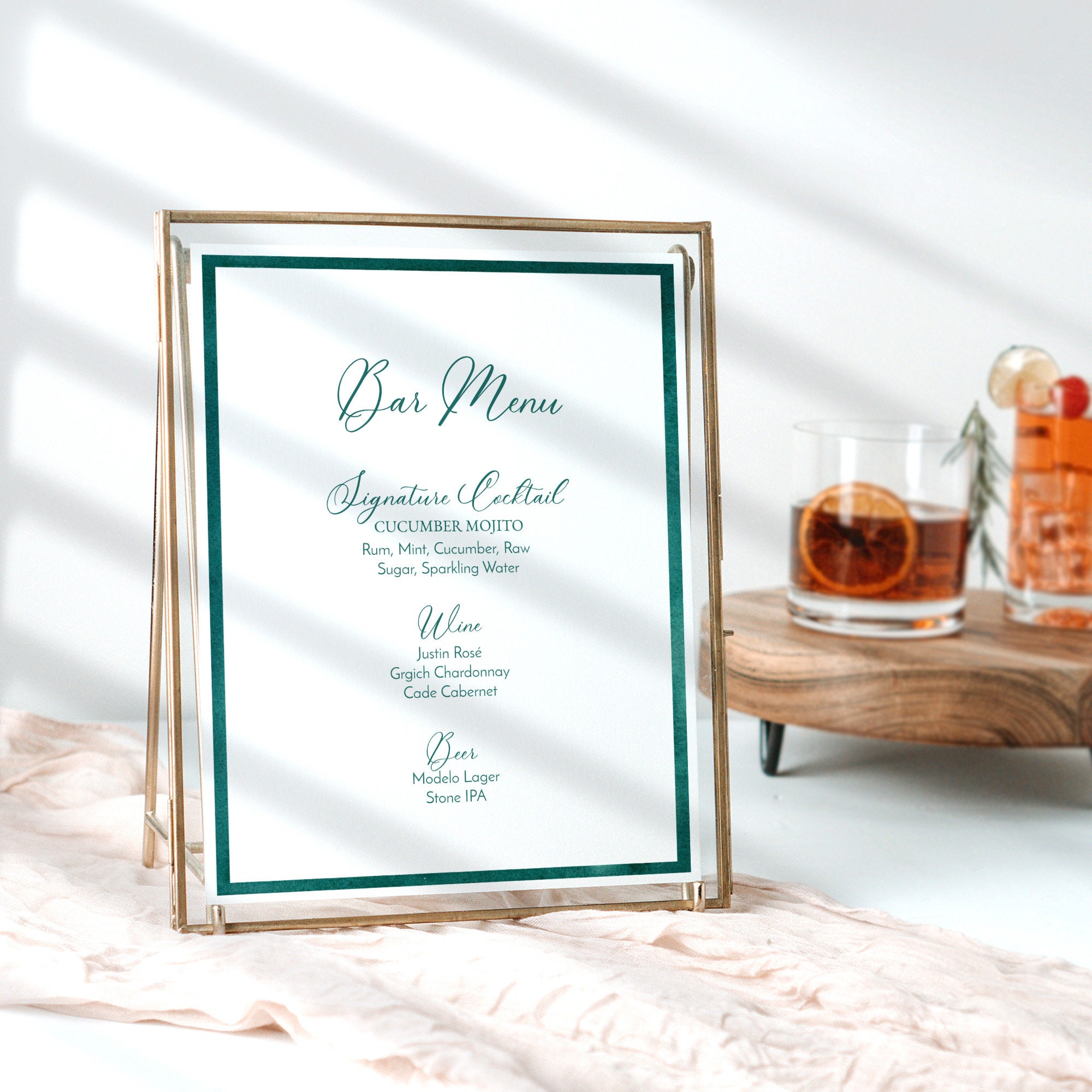 Watercolor Emerald Bar Menu TEMPLATE Jewel Tone Watercolor - Etsy
