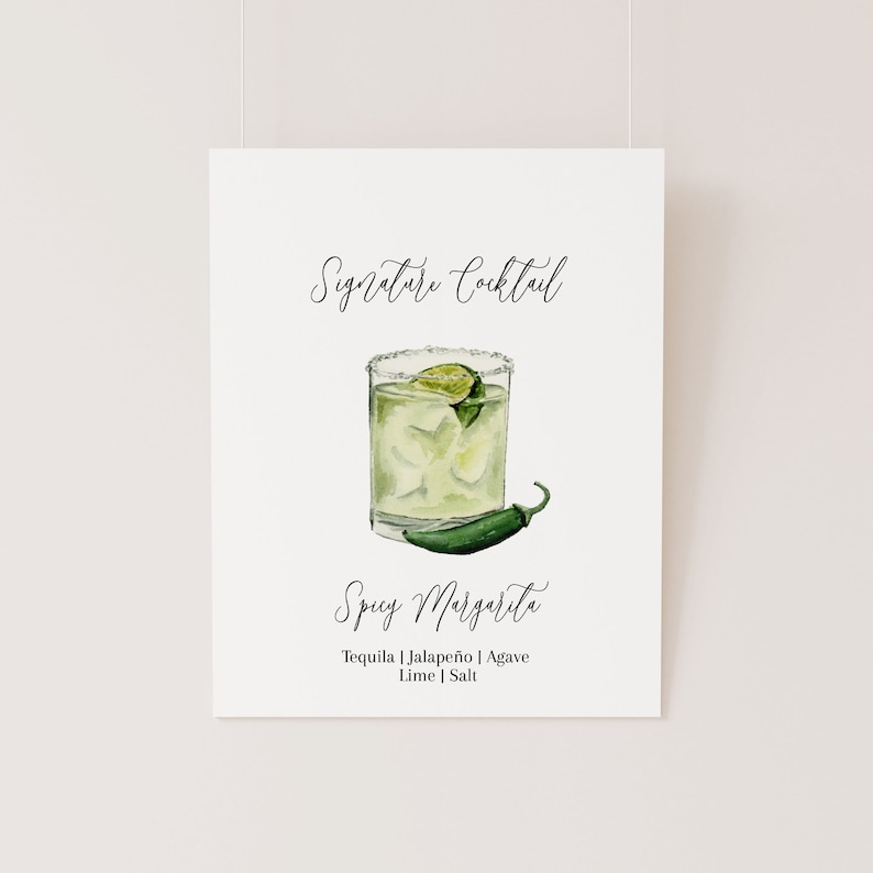Spicy Margarita Watercolor Bar Menu TEMPLATE Signature - Etsy