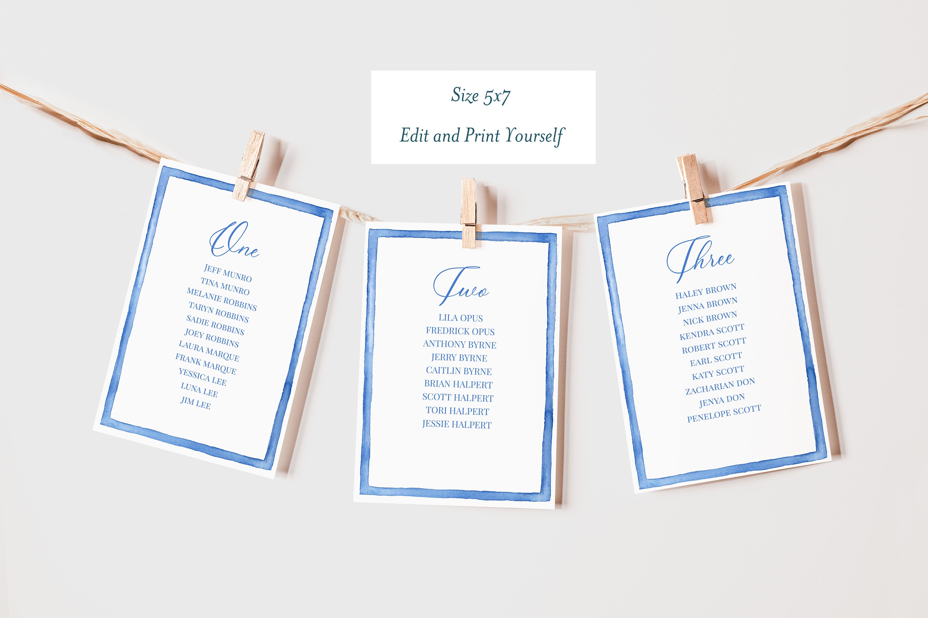 Seating Chart Cards, Editable Table Assignment Sign, Light Blue ...
