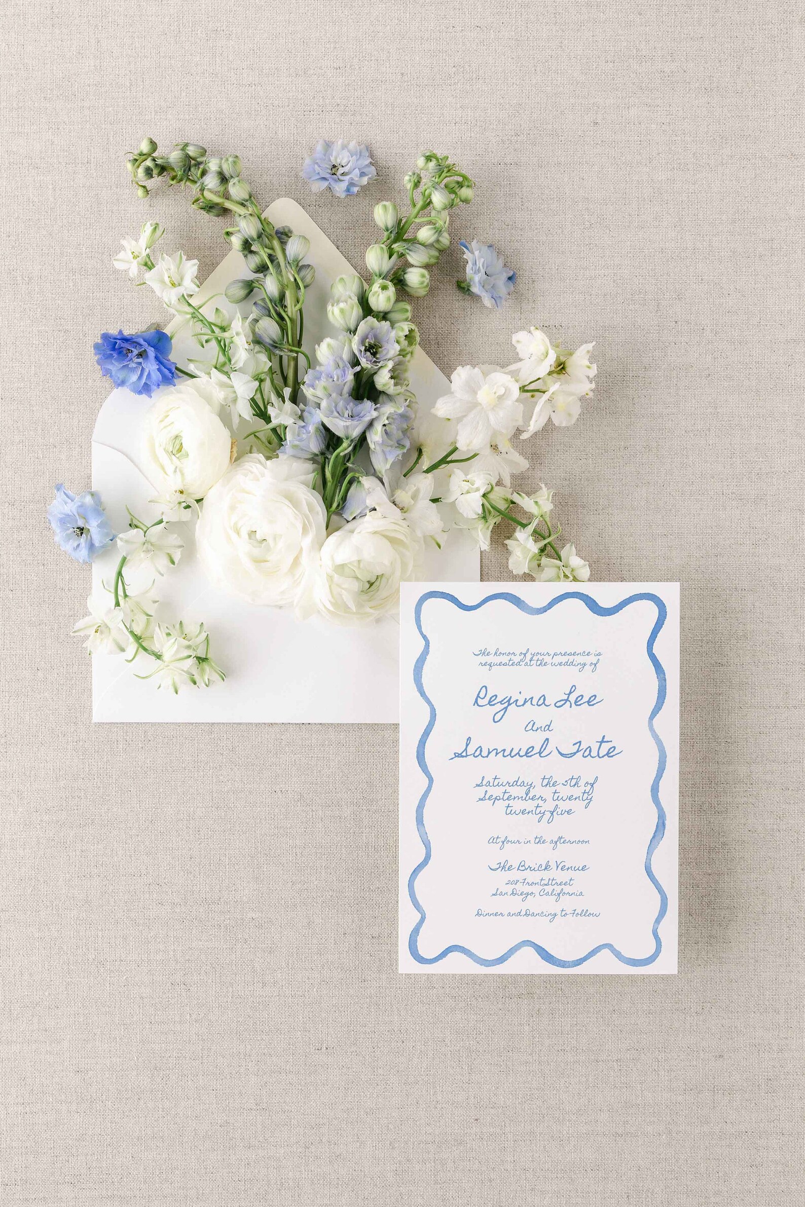 Watercolor Scallop Wedding Invitation Template: Modern Wavy Design ...