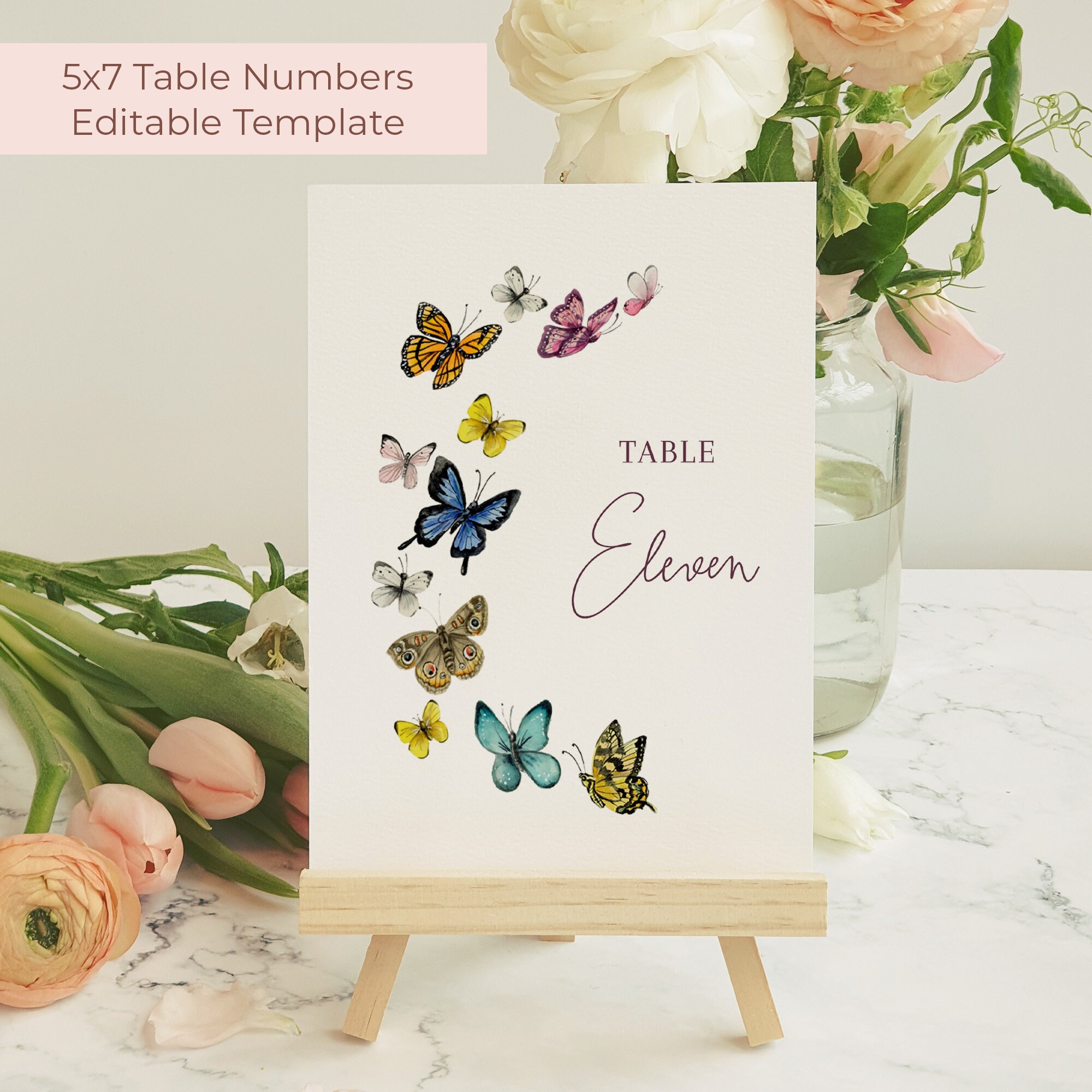 Butterfly Wedding Table Numbers Template: Watercolor Garden Theme ...