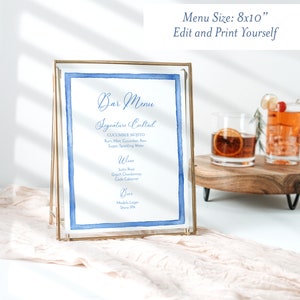 Watercolor Blue Frame Bar Menu TEMPLATE, Light Blue Watercolor Frame ...