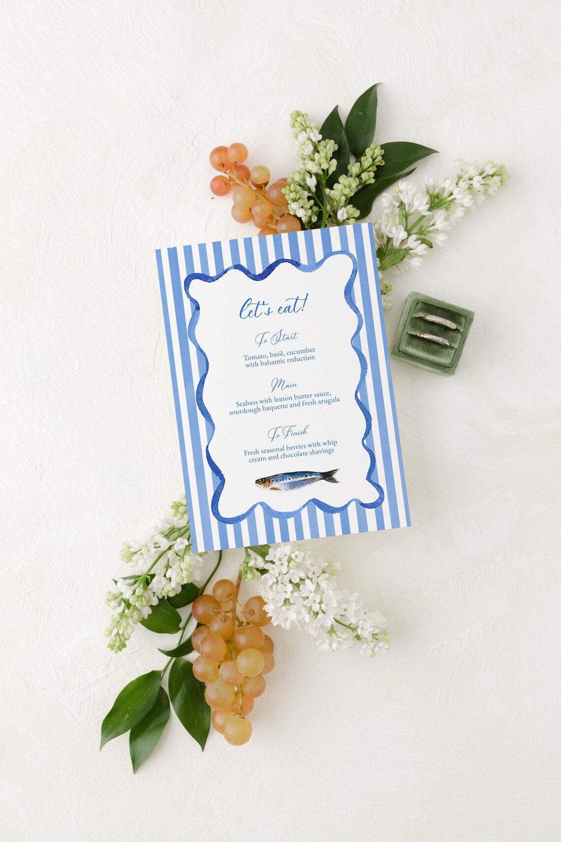 Illustrated Sardine Dinner Menu Template: Italy Wedding, 5x7 (digital ...