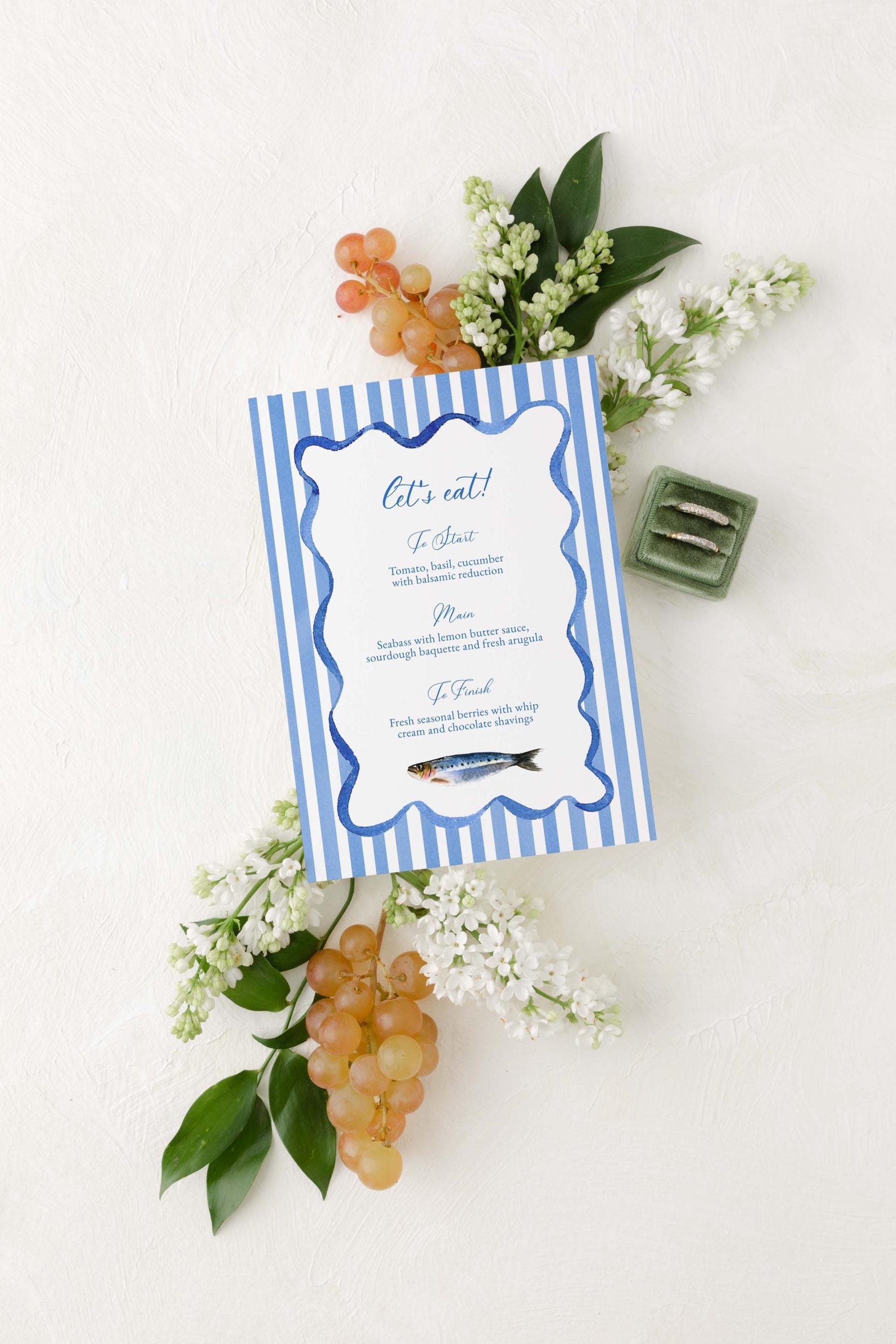 Illustrated Sardine Dinner Menu Template: Italy Wedding, 5x7 (digital ...