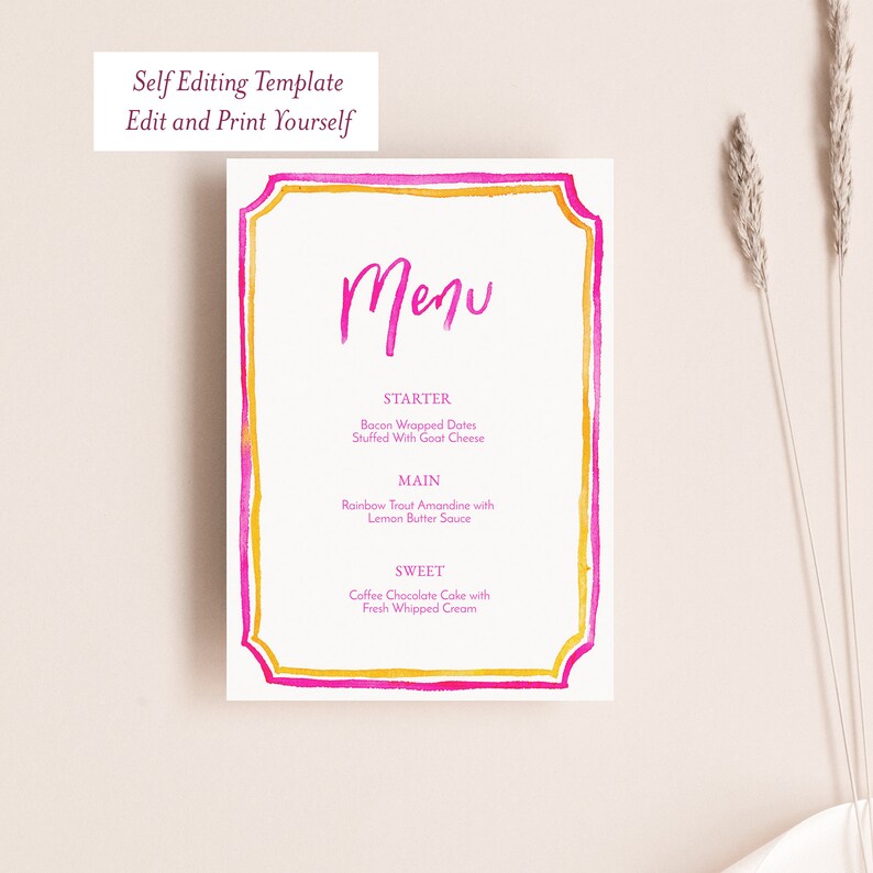Watercolor Edge Dinner Menu TEMPLATE Modern Wavy Menu Look - Etsy