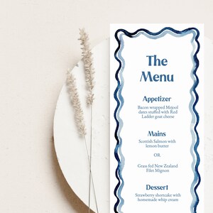 Watercolor Scallop Edge Dinner Menu TEMPLATE, Squiggle Watercolor Menu ...