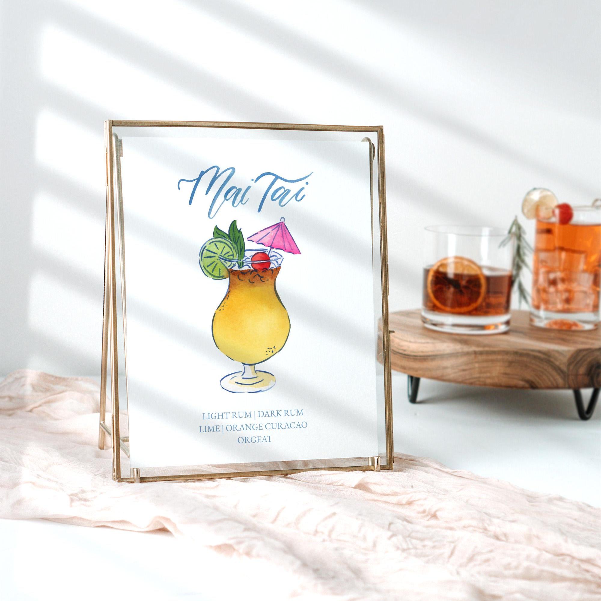 Mai Tai Watercolor Cocktail Sign Template: Bridal Bar Menu (digital ...