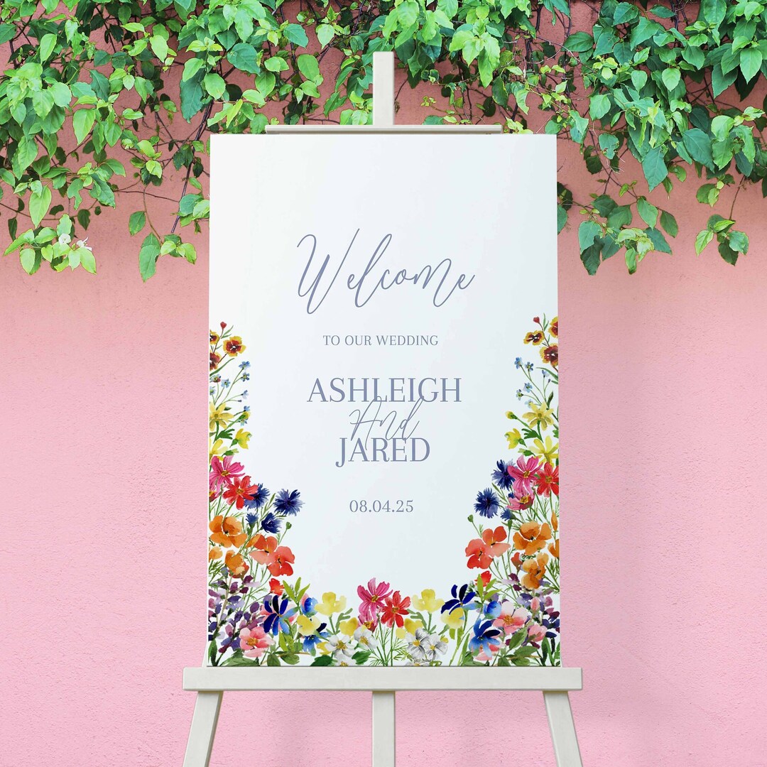 Watercolor Wildflower Wedding Welcome Sign Template (24x36) (digital ...